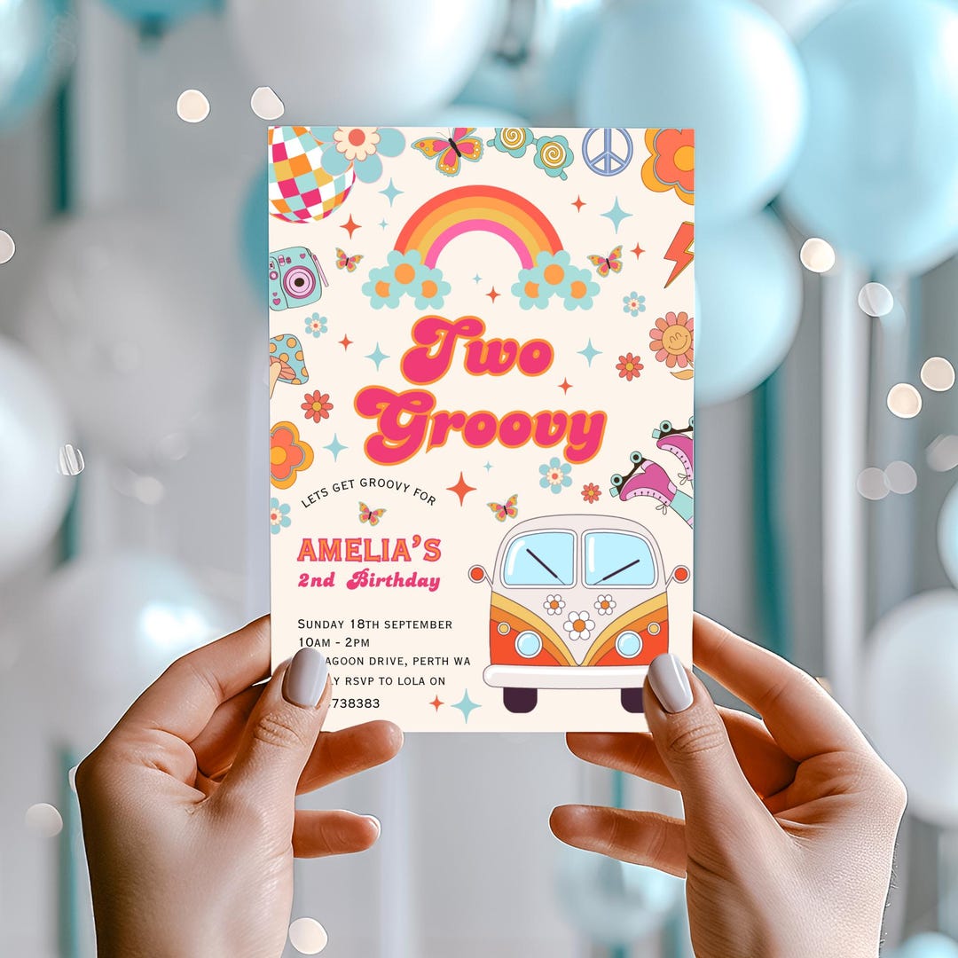 Two Groovy Birthday Party Invitation, Groovy One Party Invite, Lets Get ...