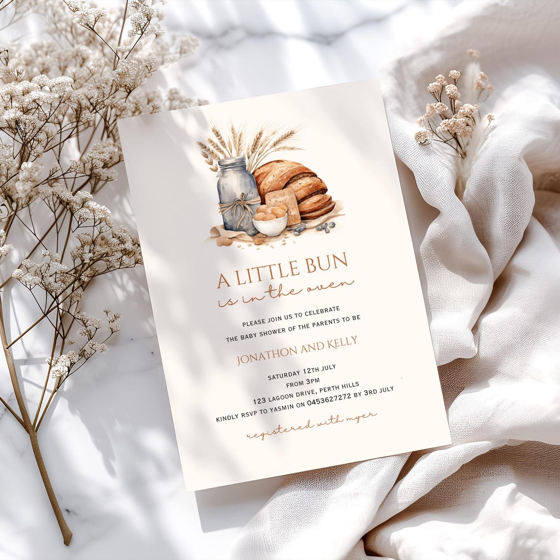 Sourdough Bread Invitation, A Bun in the Oven Invite, Baked With Love ...