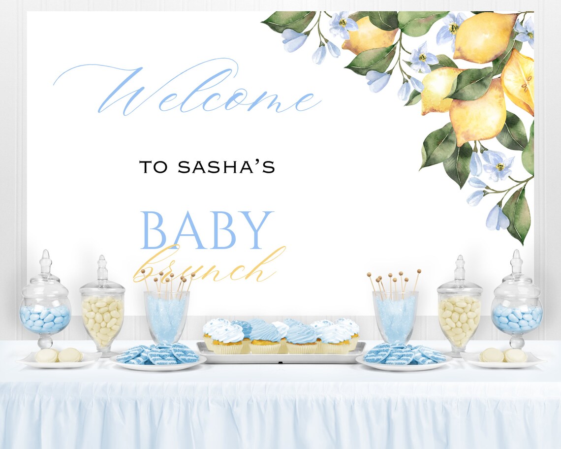 Lemon Theme Baby Shower Backdrop Banner, Lemon Amalfi Coast Party ...