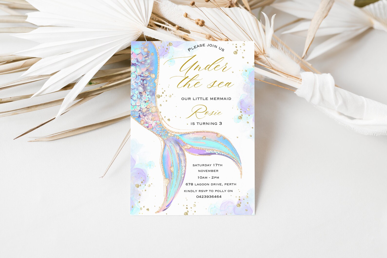 Mermaid Birthday Party Invitation, Under the Sea Mermaid Birthday Party ...