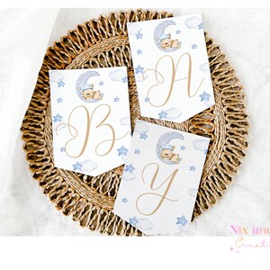 Editable Over the Moon Baby Shower Invitation Party Bundle Blue Boy ...