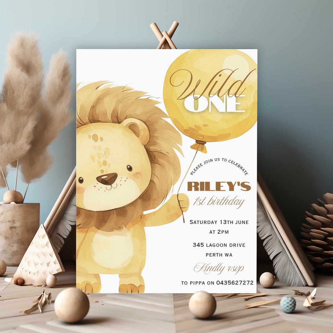 Lion Birthday Invitation, Boy's Lion Party Invite, Wild One Birthday ...