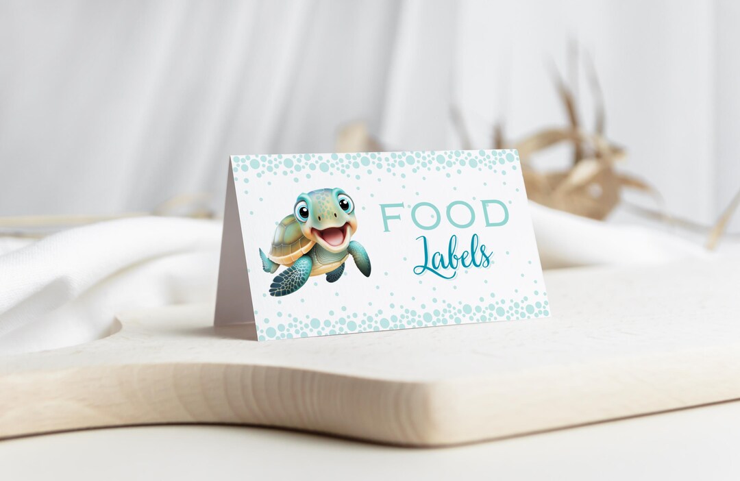 Turtle Food Labels, Turtley Awesome First Birthday Party Food Labels ...