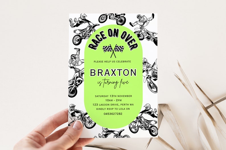 Dirt Bike Racing Birthday Invitation, Motorbike Racer Party Invite ...