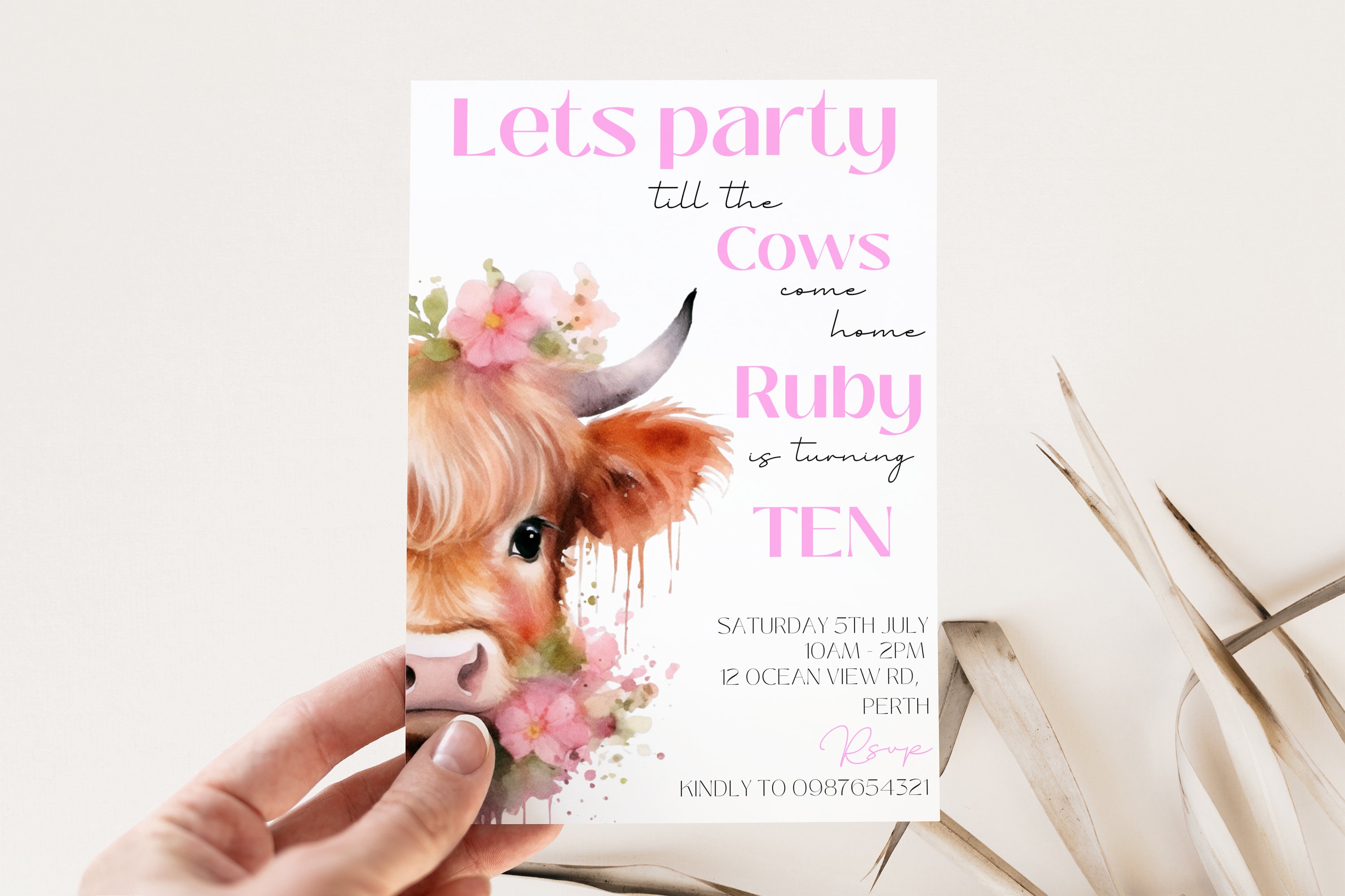 Editable Highland Cow Birthday Invitation Holy Cow Invitation Girls ...