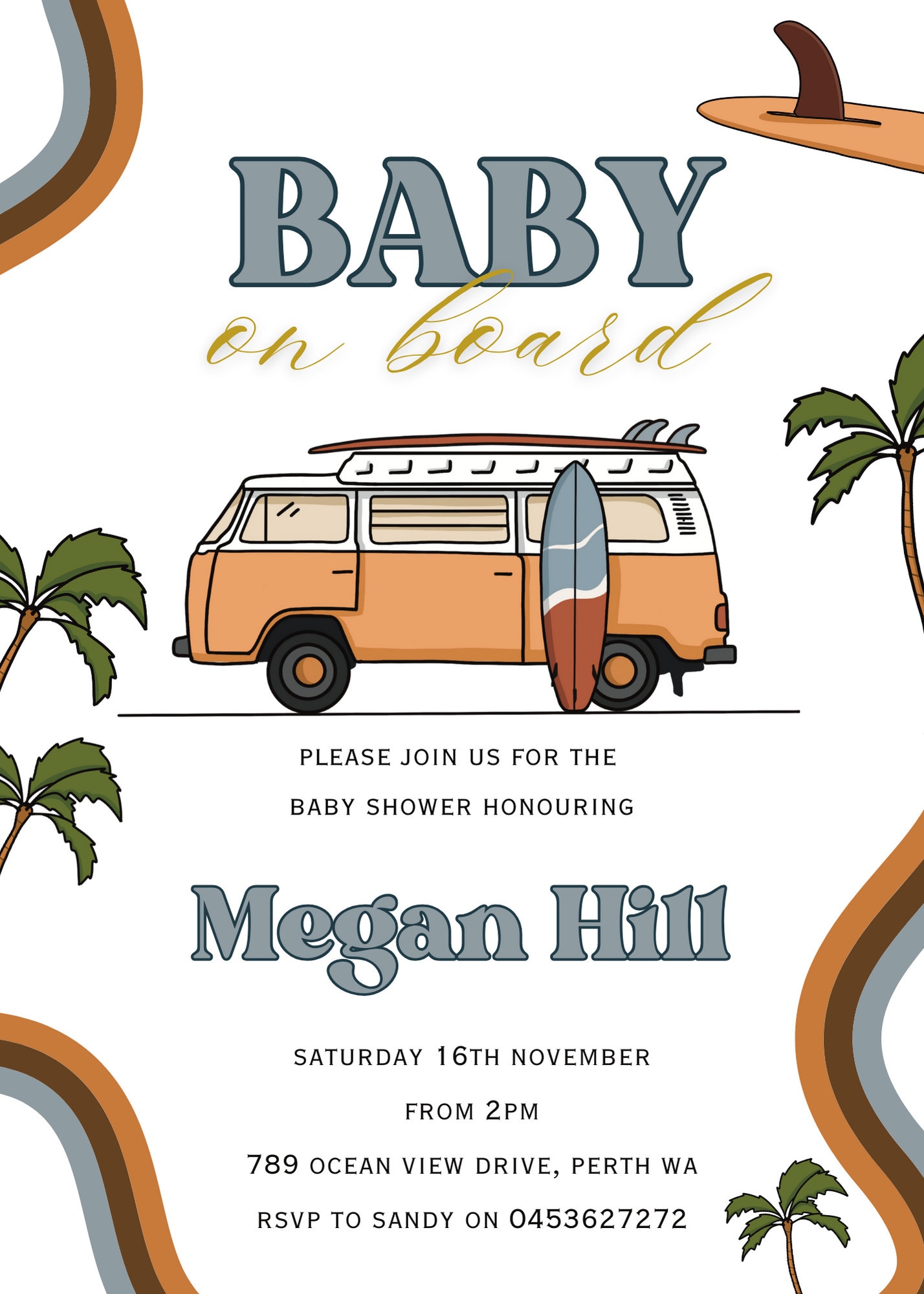 Editable Baby on Board Baby Shower Invitation, Little Surfer on His Way ...