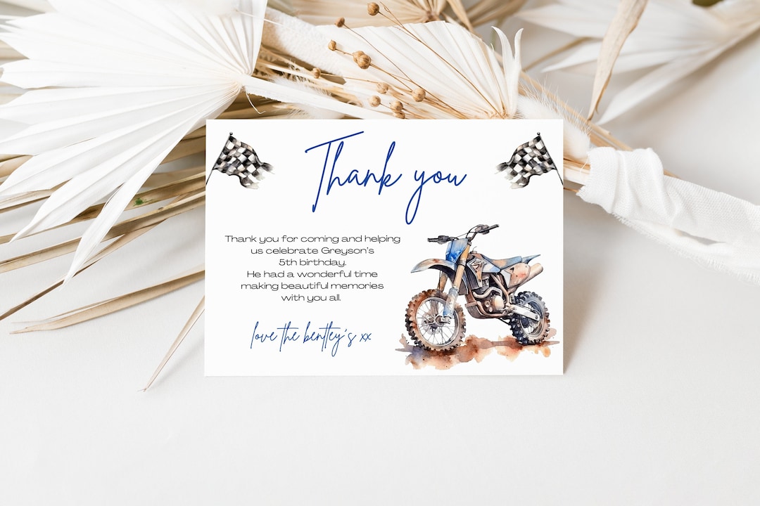 Motorbike Thank You Card, Boys Birthday Thank You Card, Motorcross ...