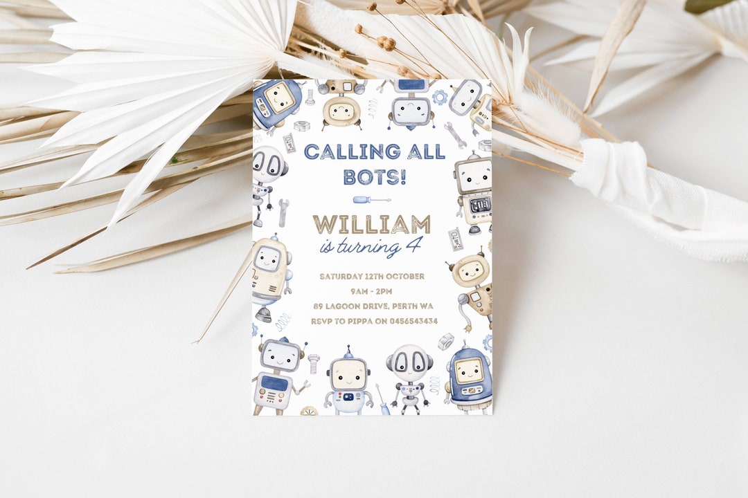 Editable Robot Birthday Party Invitation, Boys Robot Party, Calling All ...