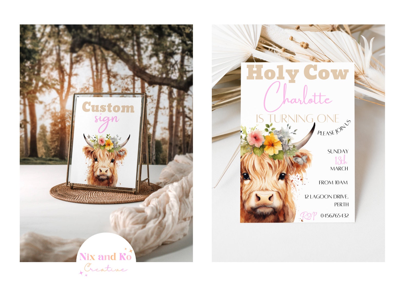 Editable Highland Cow Birthday Party Bundle, Highland Cow Invitation ...