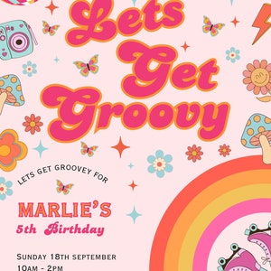 Editable Lets Get Groovy Birthday Party Invitation, Two Groovy Party ...