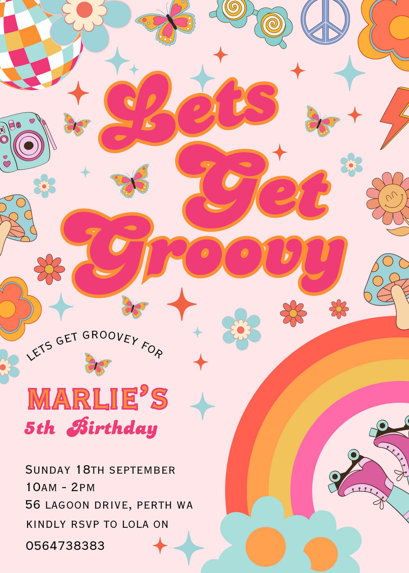 Editable Lets Get Groovy Birthday Party Invitation, Two Groovy Party ...