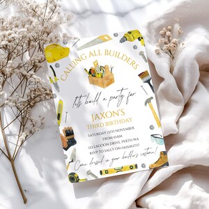 Builder's First Birthday Invitation, Under Construction Party, Tool's ...