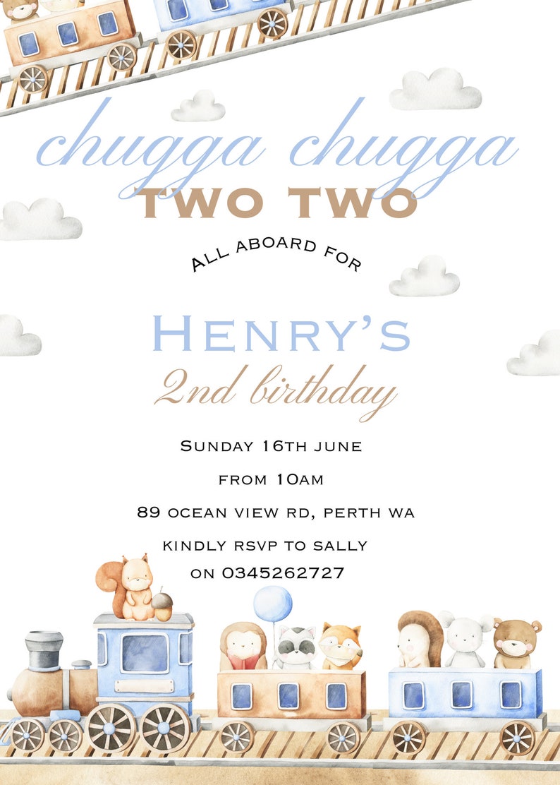 Editable Boys Train Birthday Party Invitation Woodland Theme - Etsy