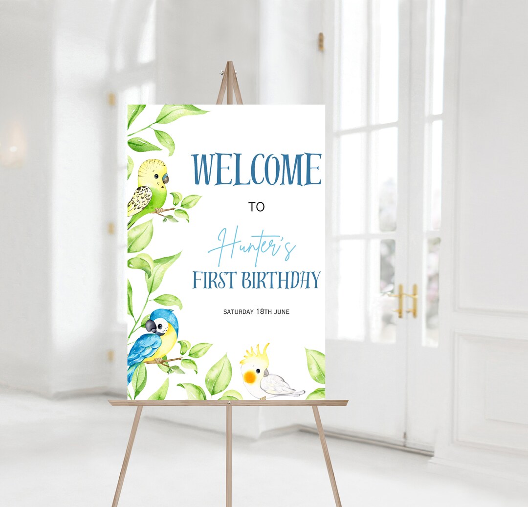 Cockatoo and Parrot First Birthday Welcome Board, Birds Theme Party ...