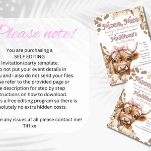 Highland Cow Birthday Invitation, Pink Coquette Bow Birthday Invite ...