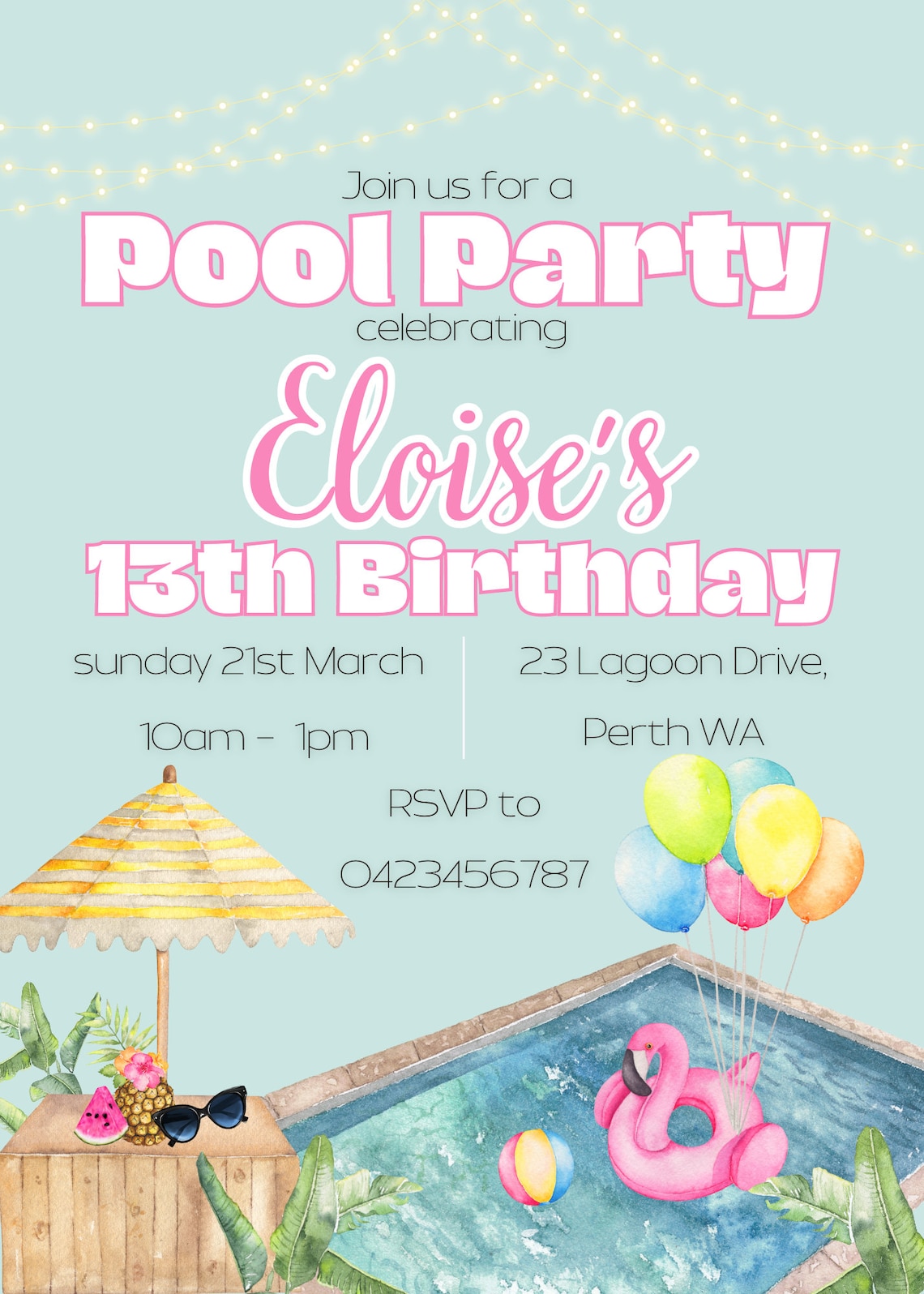 Editable Pool Party Birthday Invitation Splash Splash Invitation Girls ...