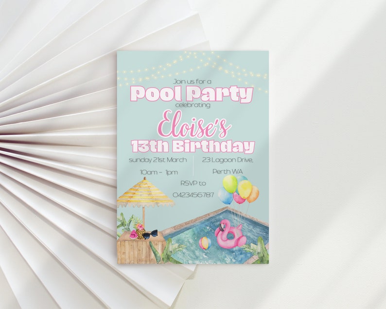 Editable Pool Party Birthday Invitation Splash Splash Invitation Girls ...