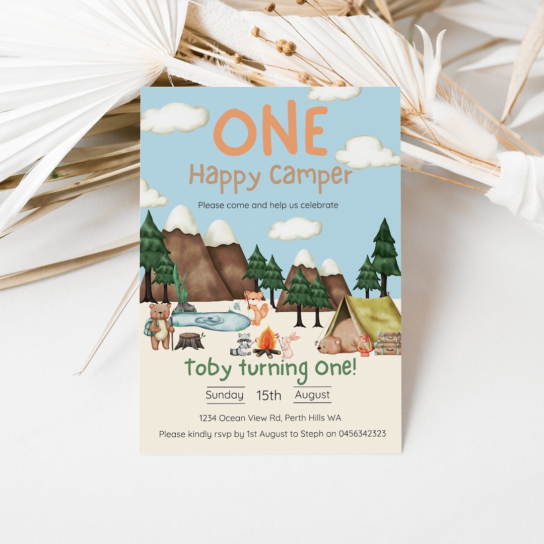 Editable One Happy Camper Invitation the Adventure Awaits Invitation ...