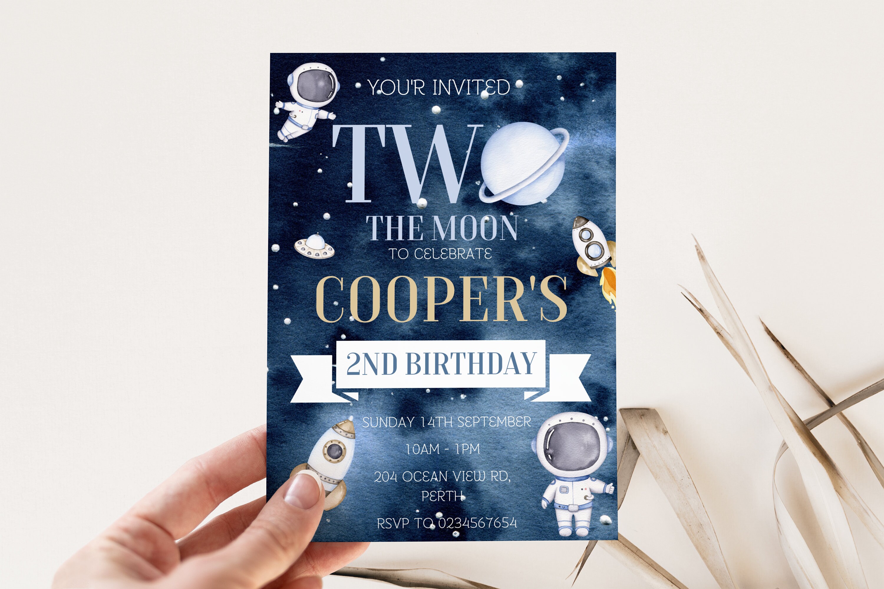 Editable Two the Moon Invitation Out of Space Invitation Astronaut ...