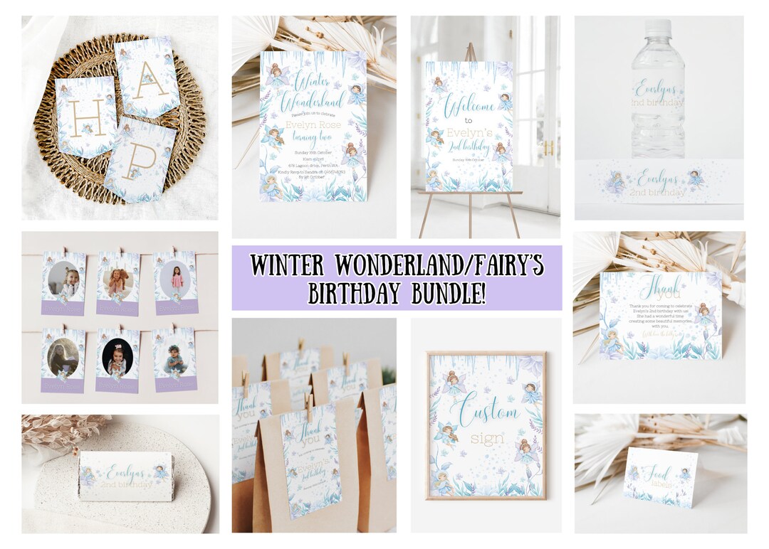 Editable Winter Wonderland Birthday Bundle, Snow Fairy Girl's Birthday ...