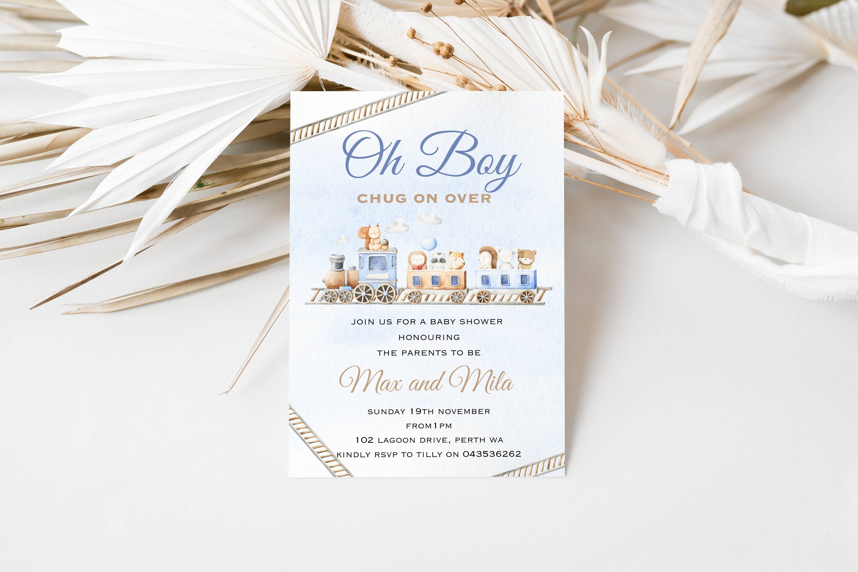 Editable Oh Boy Train Baby Shower Invitation, Woodland Theme Baby ...