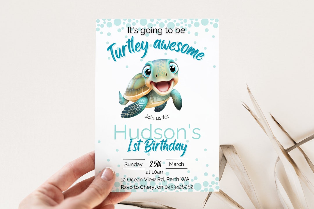 Turtle Birthday Invitation, Turtley Awesome Invitation, Boys First ...