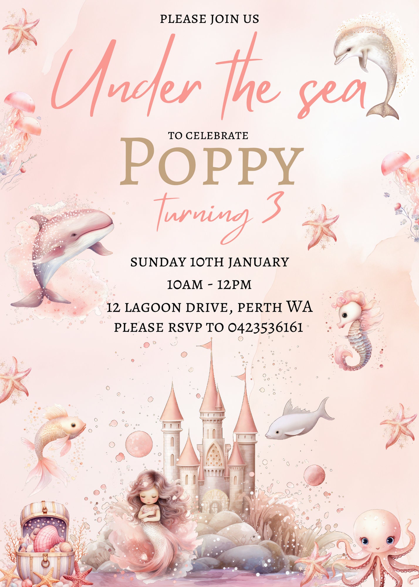 Editable Under the Sea Birthday Invite Oneder the Sea Girls Birthday ...