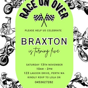Dirt Bike Racing Birthday Invitation, Motorbike Racer Party Invite ...