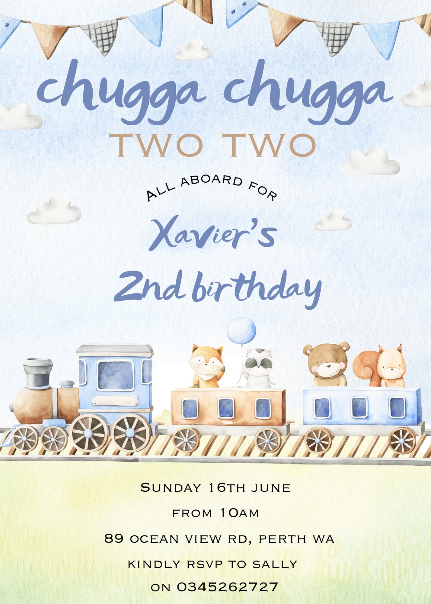 Editable Boys Train Birthday Party Invitation, Woodland Theme Birthday ...