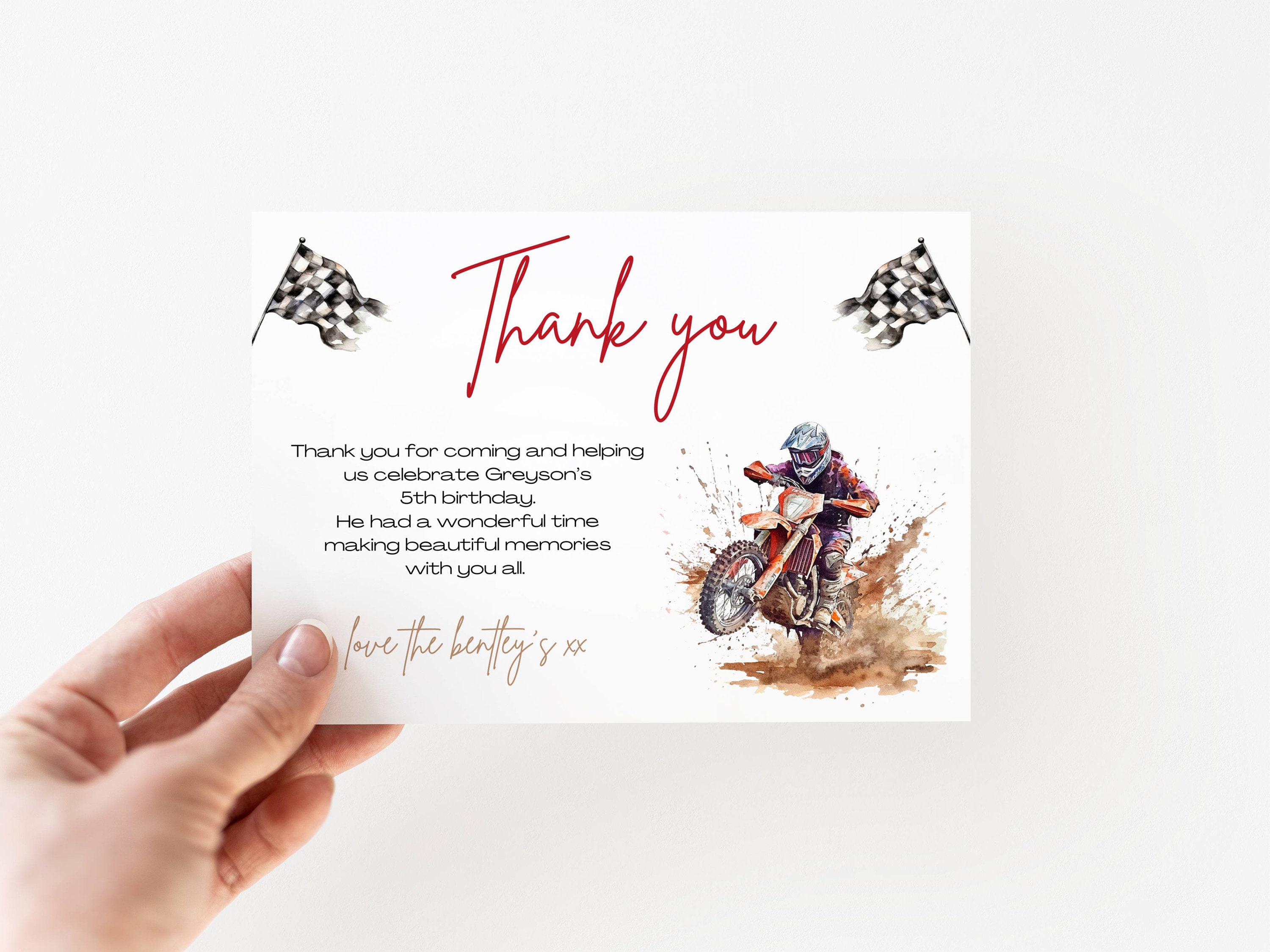 Motorbike Thank You Card, Boys Birthday Thank You Card, Motorcross ...