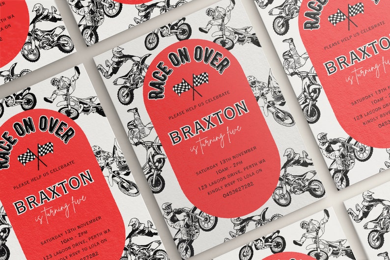 Dirt Bike Racing Birthday Invitation, Motorbike Racer Party Invite ...