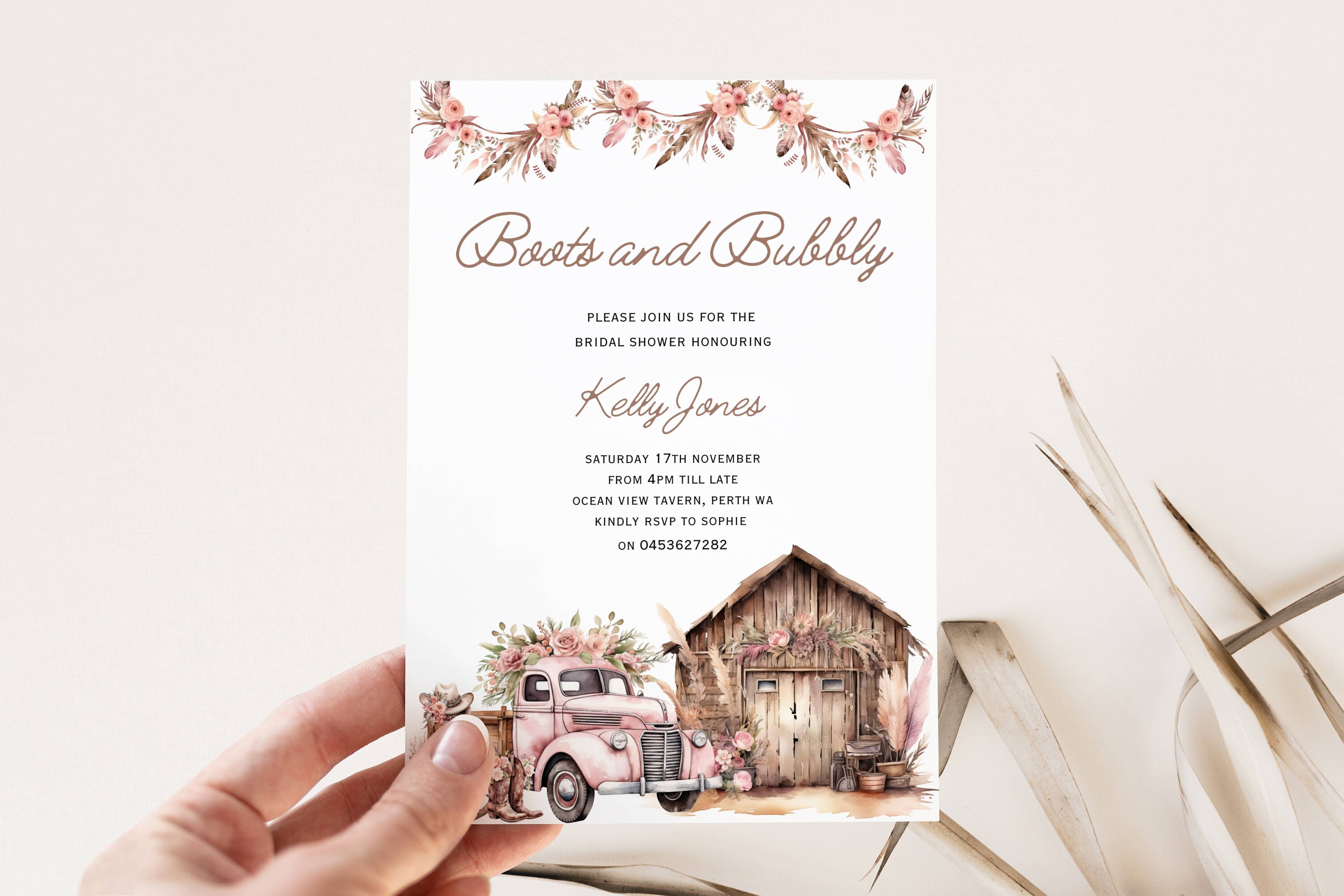 Editable Boots and Bubbly Country Bridal Shower Invitation, Country ...