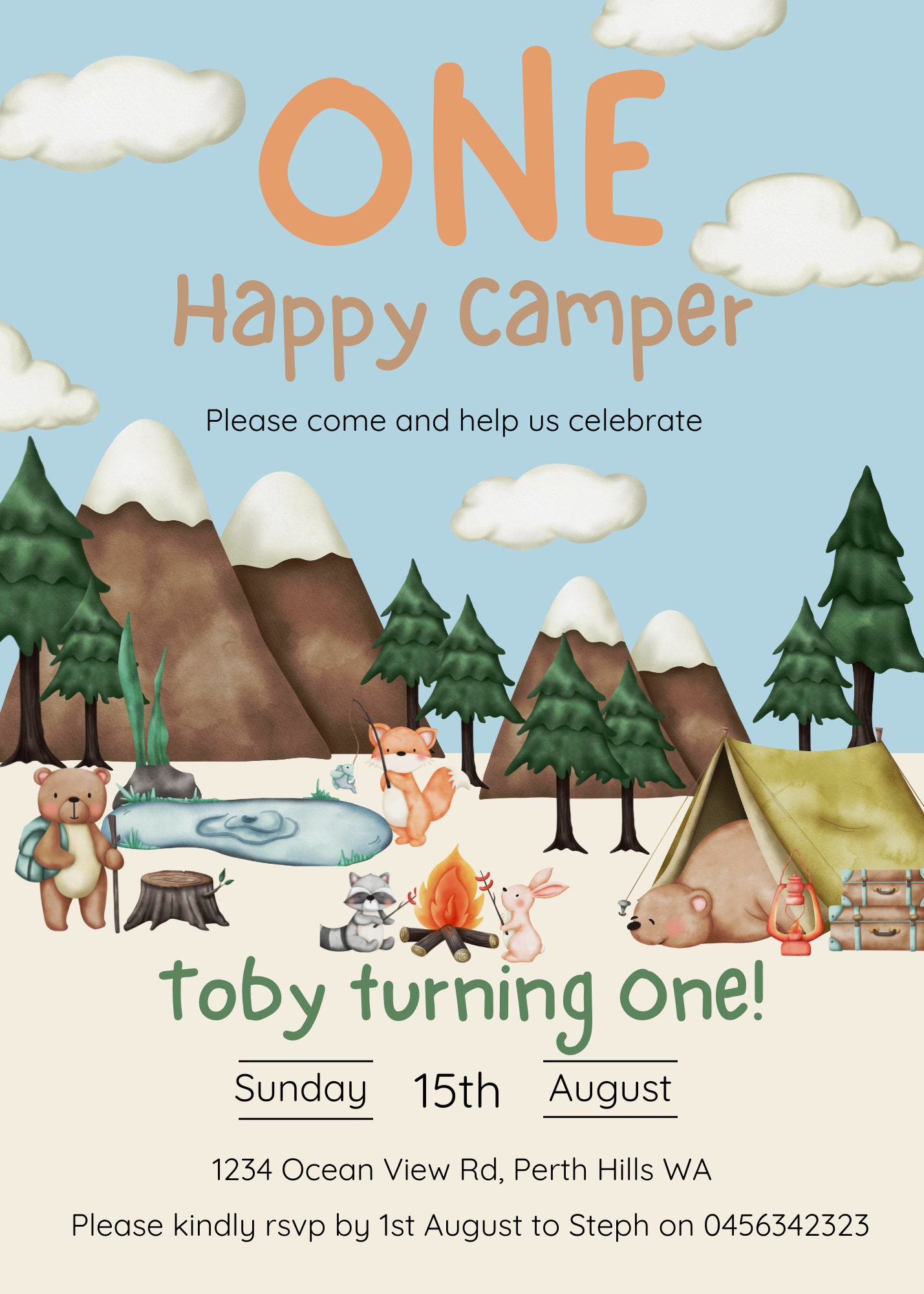Editable One Happy Camper Invitation the Adventure Awaits - Etsy