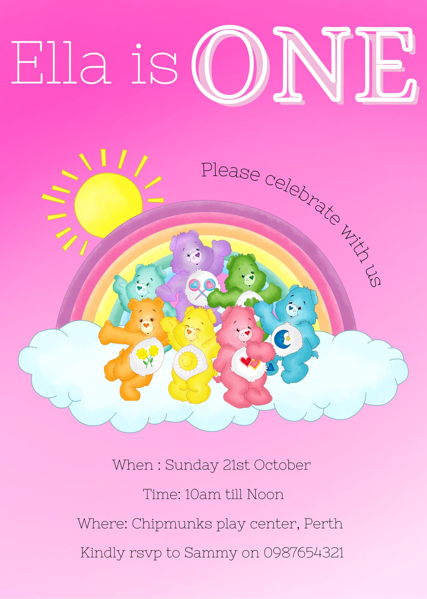 Editable Care Bears Invitation Colourful Bears Birthday - Etsy
