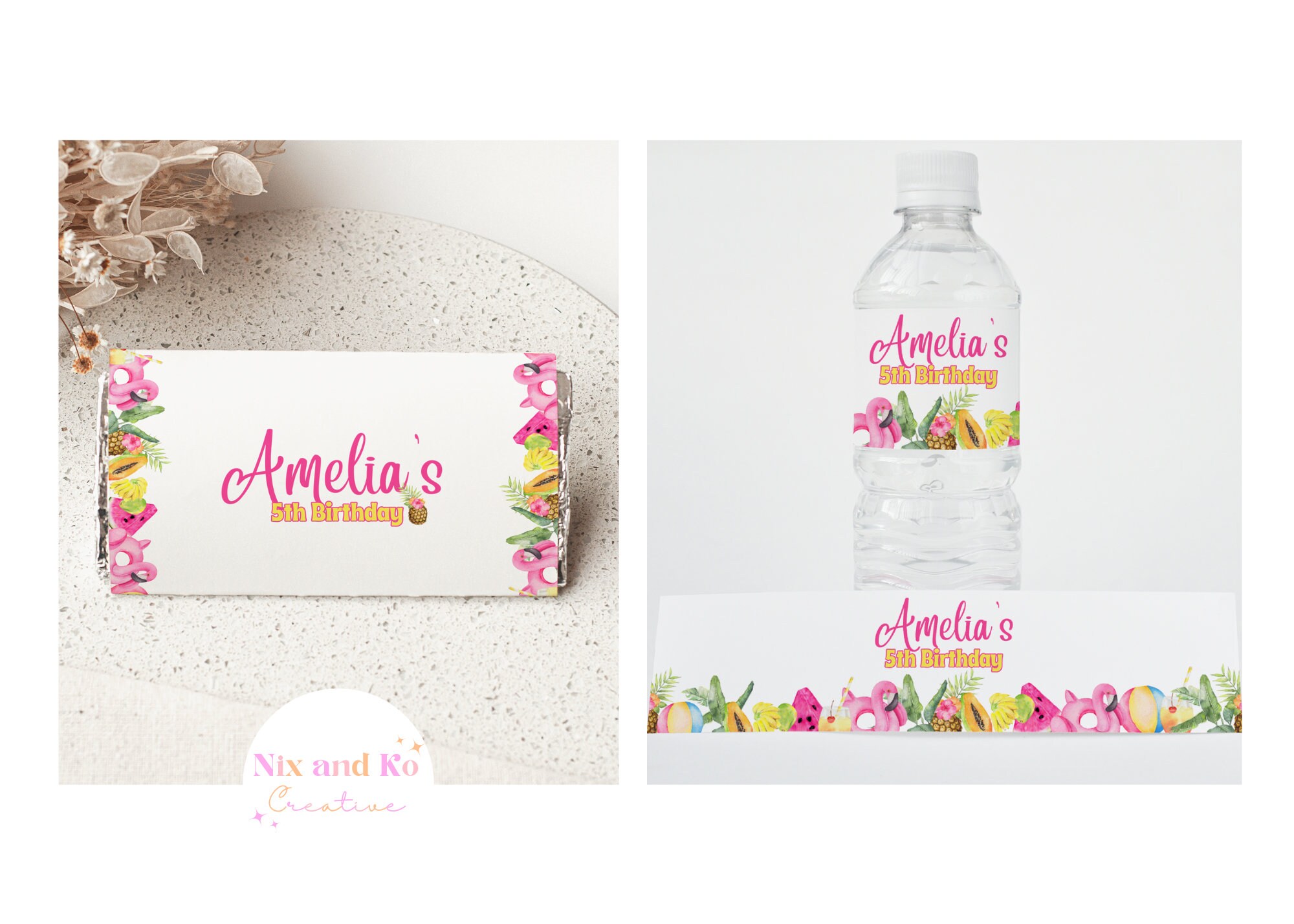 Editable Pool Party Bundle Tropical Party Bundle Flamingo Birthday ...