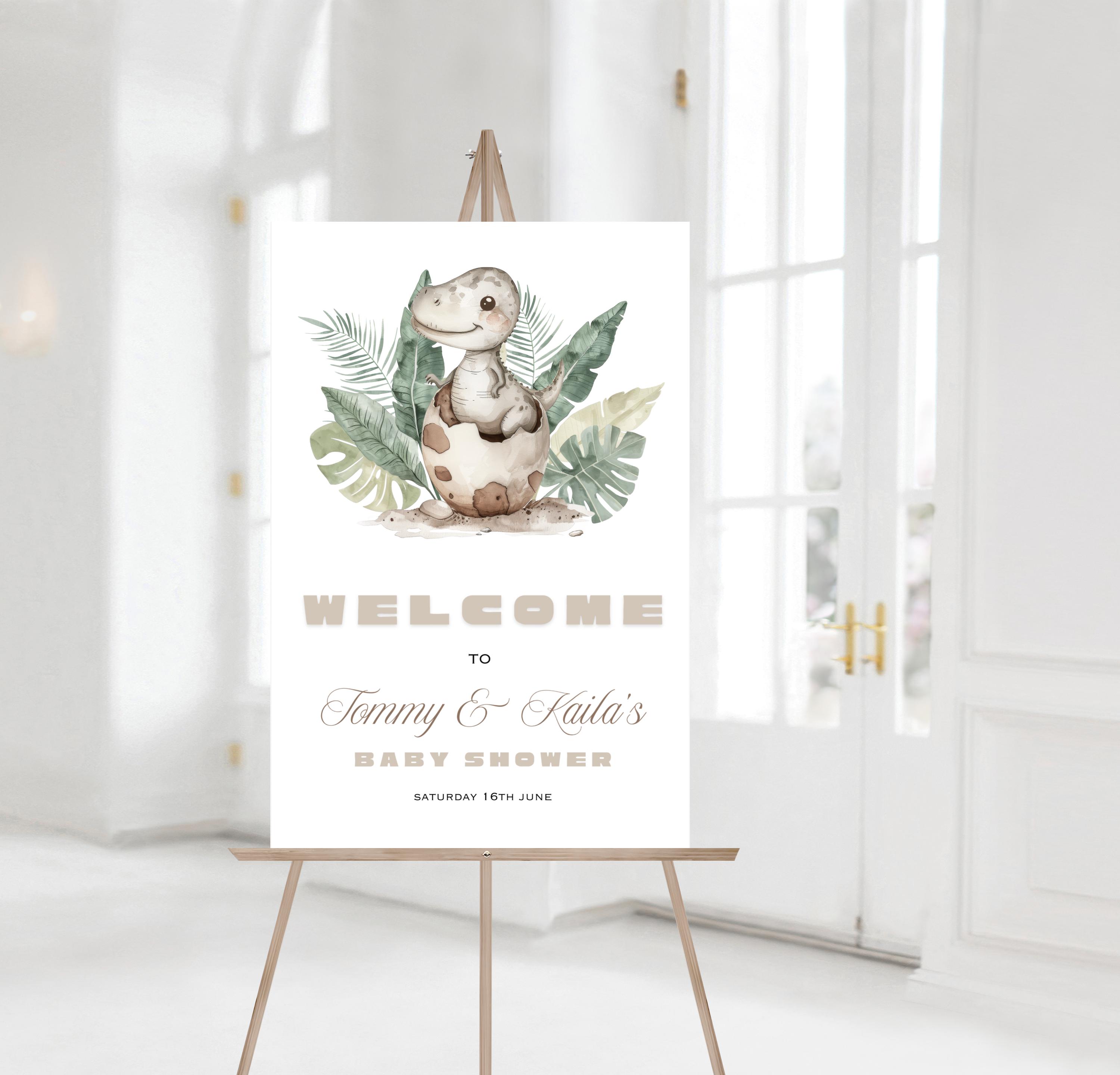 Dinosaur Hatching Baby Shower Welcome Sign, Dinosaur Hatchling Baby ...