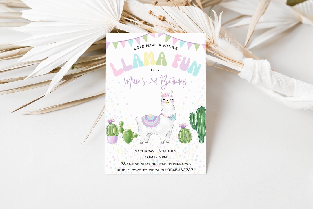 Editable Lets Have a Whole Llama Fun Birthday Party Invitation, Mexican ...