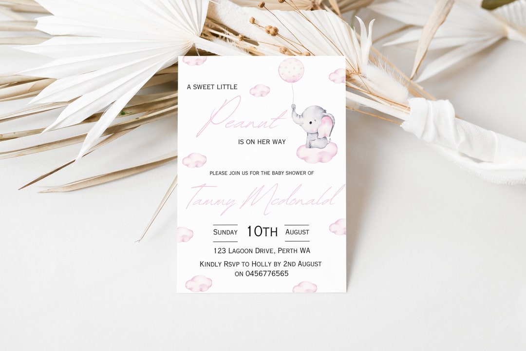 Editable Our Little Peanut is on Her Way Invite Hello Baby Invite Pink ...