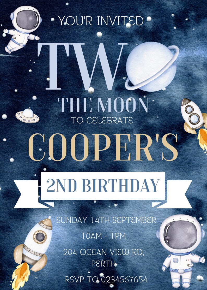 Editable Two the Moon Invitation Out of Space Invitation Astronaut ...