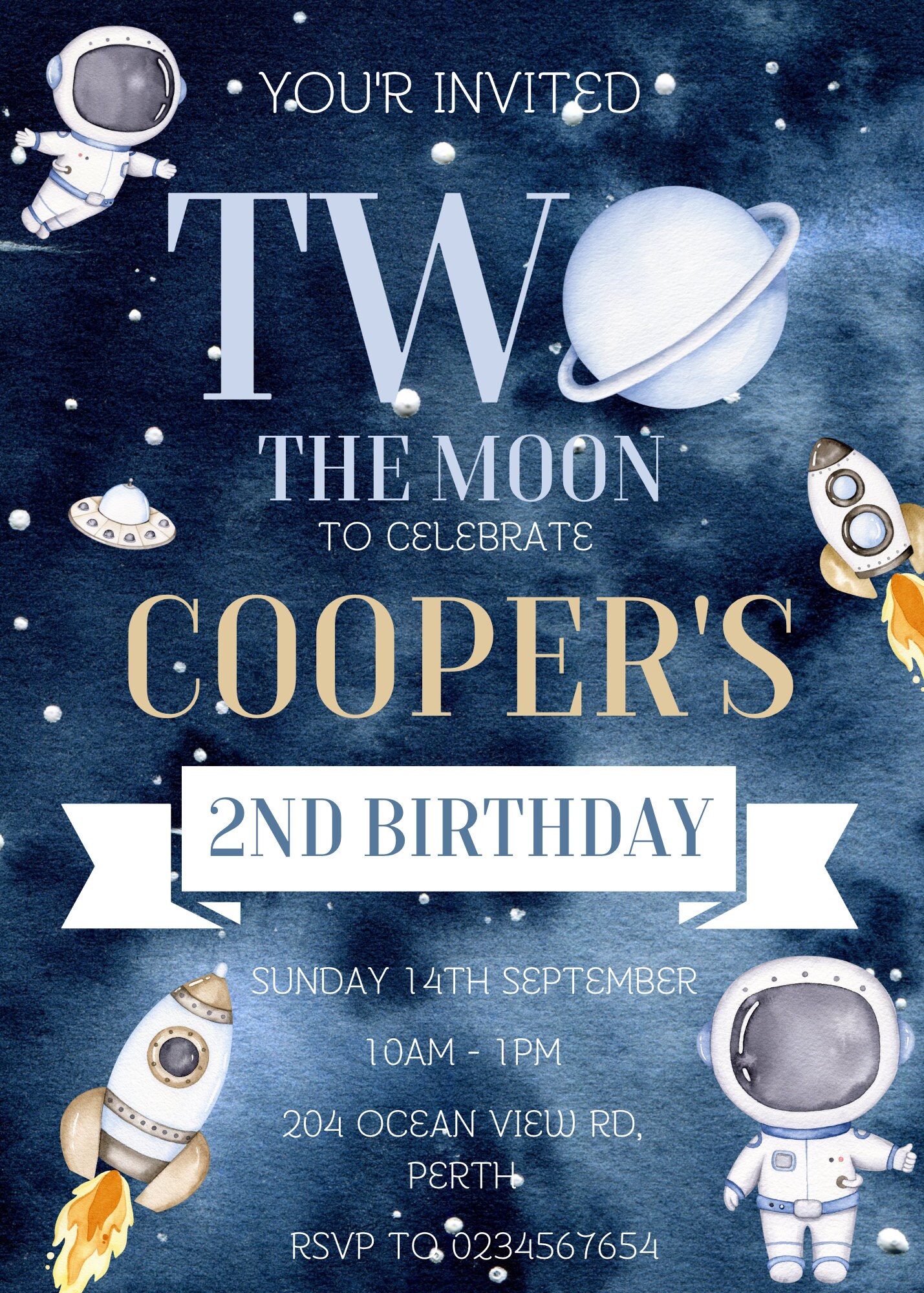Editable Two the Moon Invitation Out of Space Invitation Astronaut ...