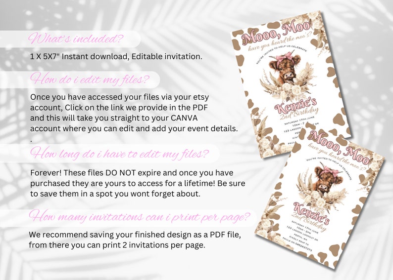 Highland Cow Birthday Invitation, Pink Coquette Bow Birthday Invite ...