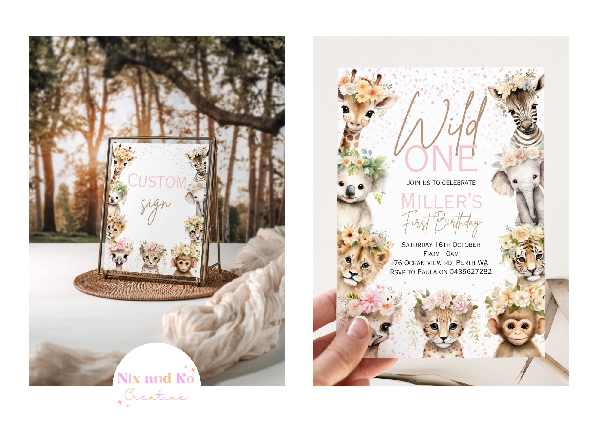 Editable Wild One Safari Animals Birthday Bundle, Safari Animals and ...