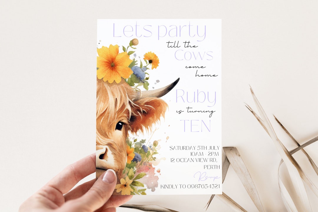 Editable Highland Cow Birthday Invitation Holy Cow Invitation - Etsy