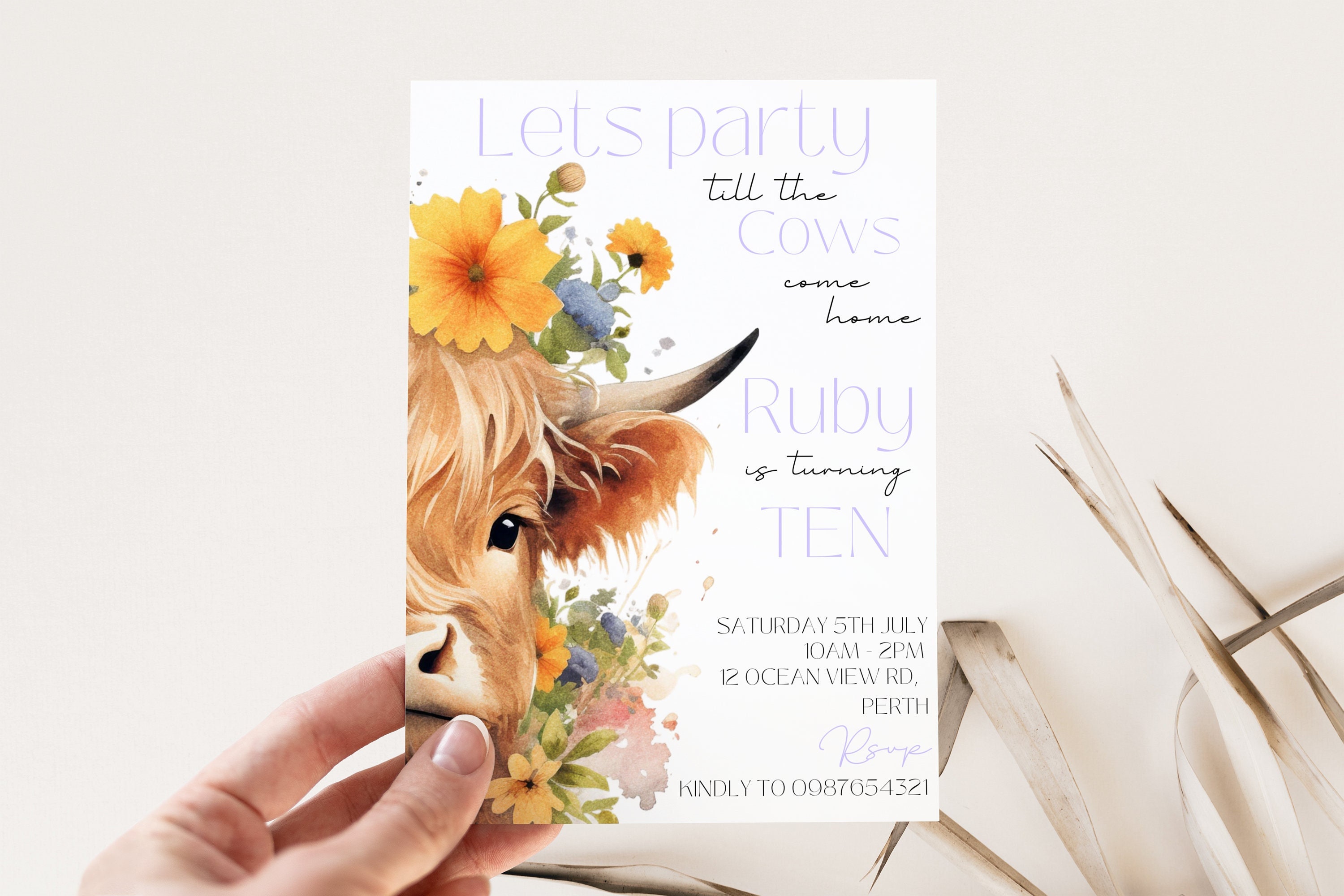 Editable Highland Cow Birthday Invitation Holy Cow Invitation Girls ...