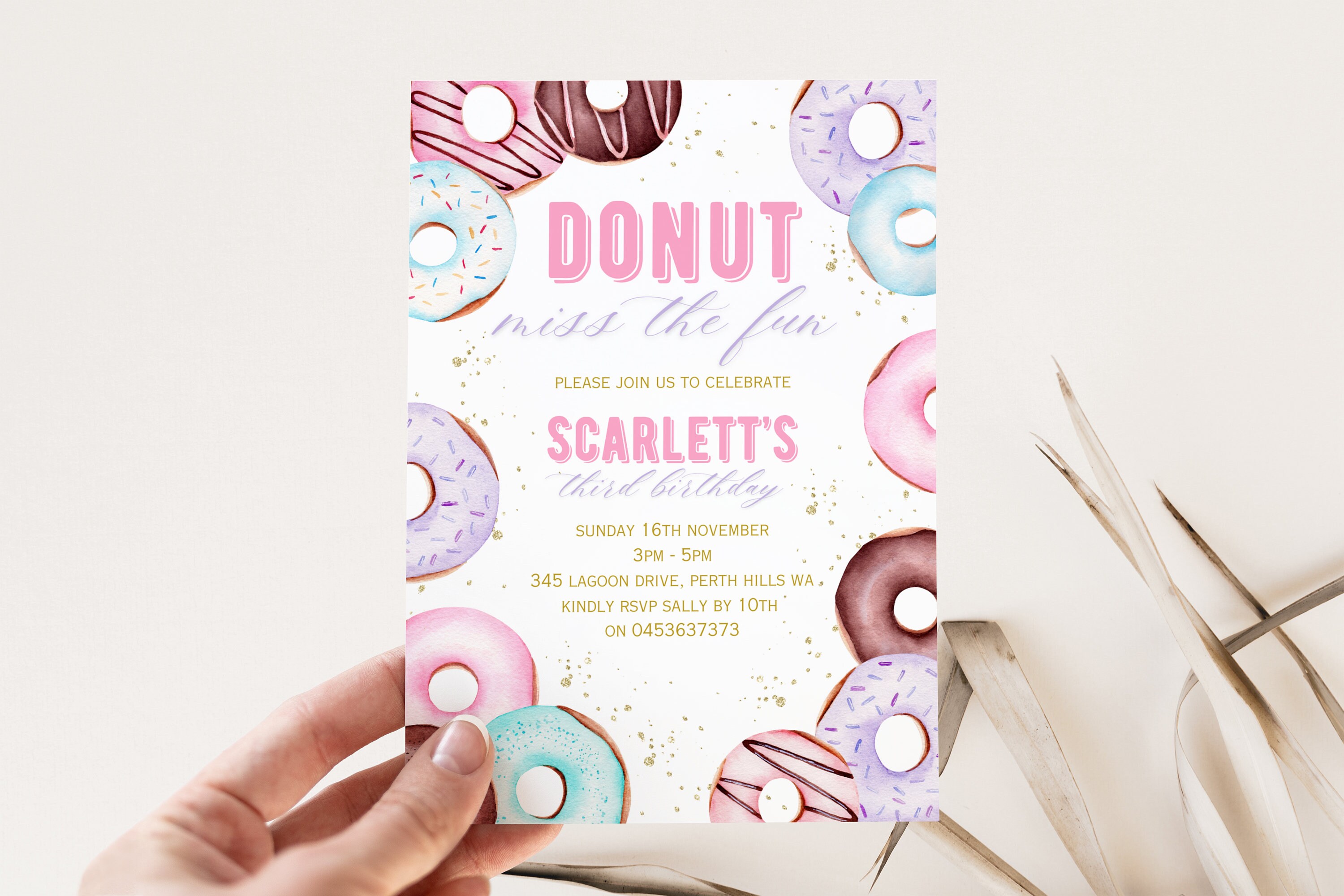 Editable Donut and Sprinkles Birthday Party Invitation, Donut Miss the ...