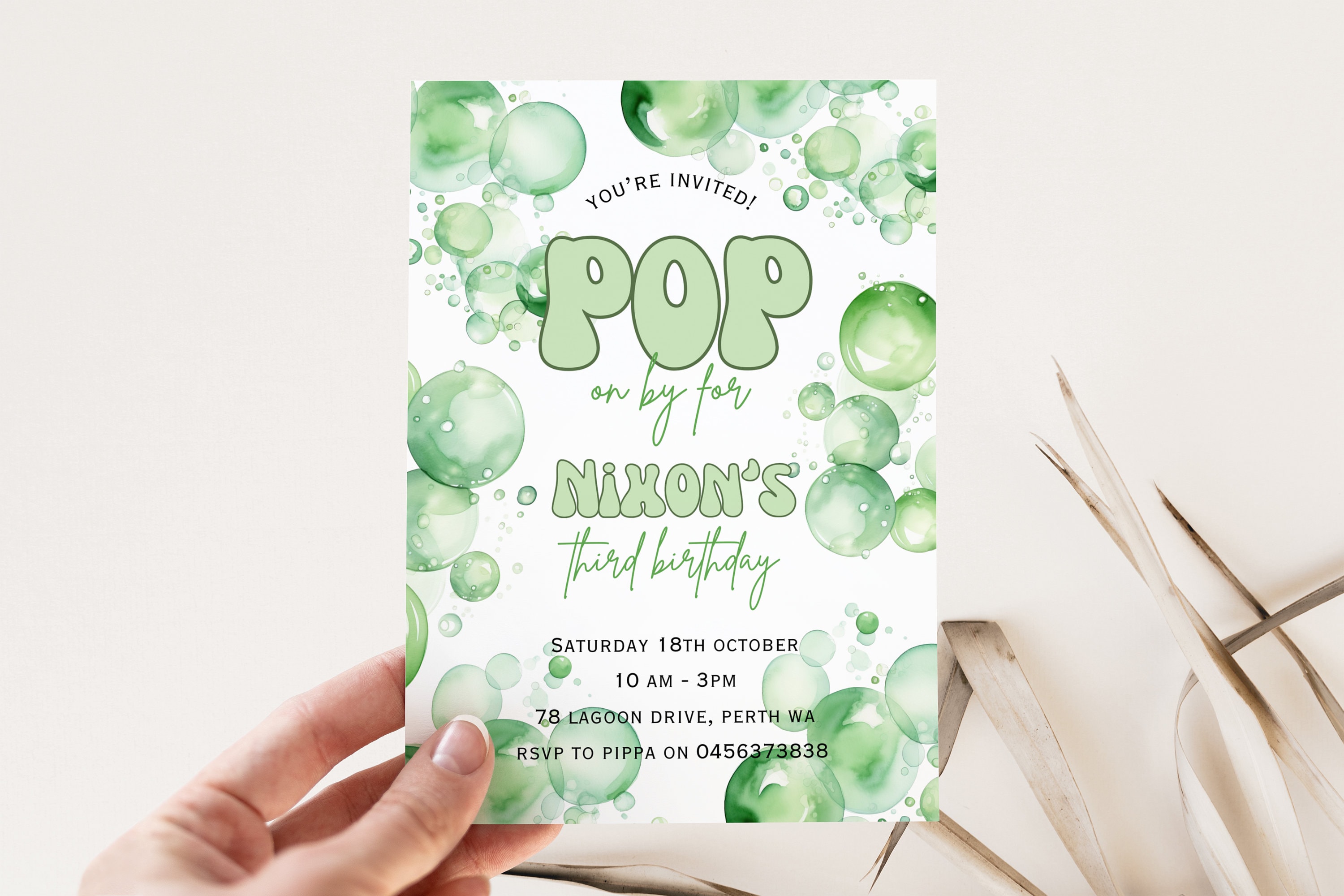 Editable Bubbles Birthday Invitation, Pop on by Birthday Party Invite ...