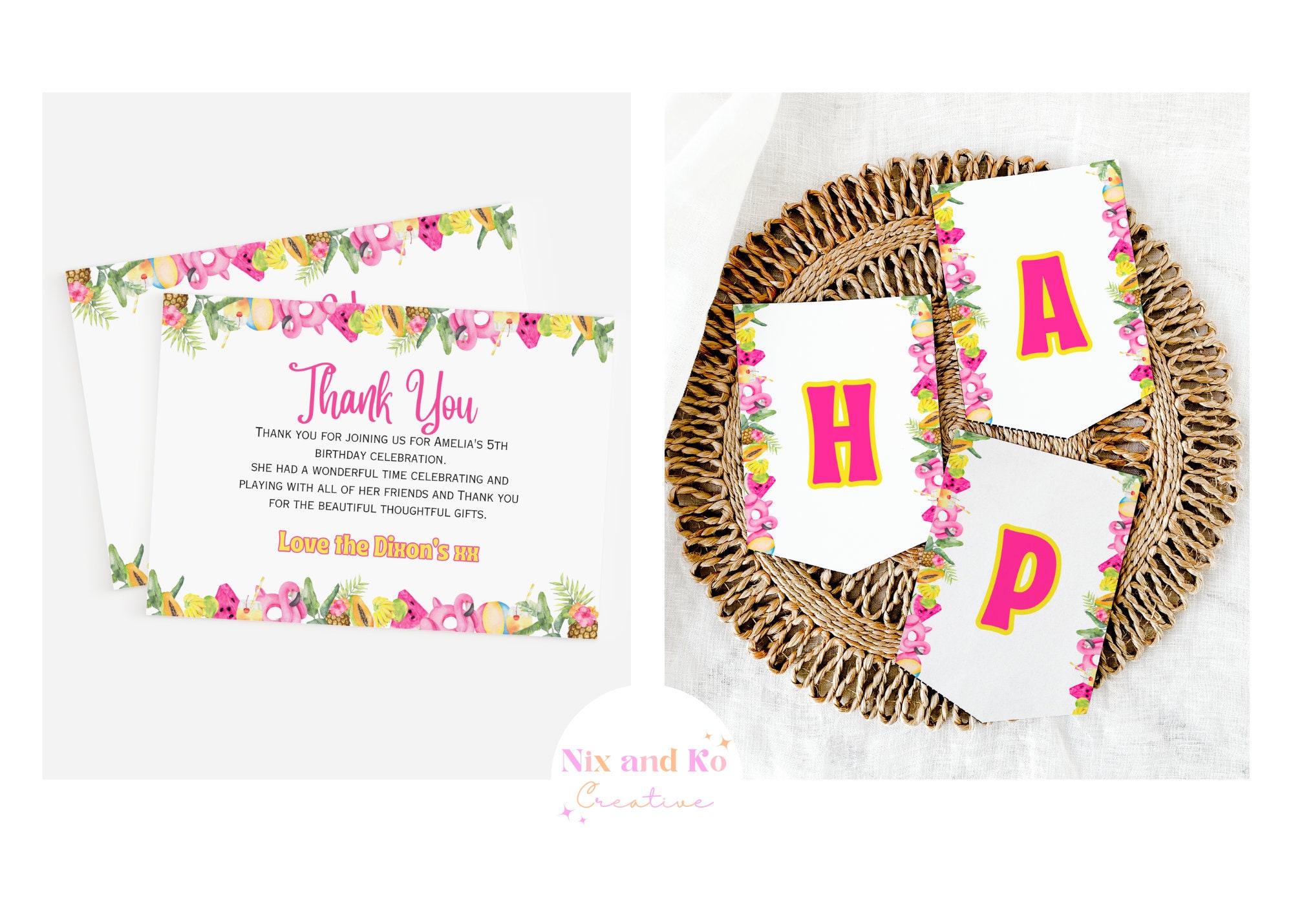 Editable Pool Party Bundle Tropical Party Bundle Flamingo Birthday ...