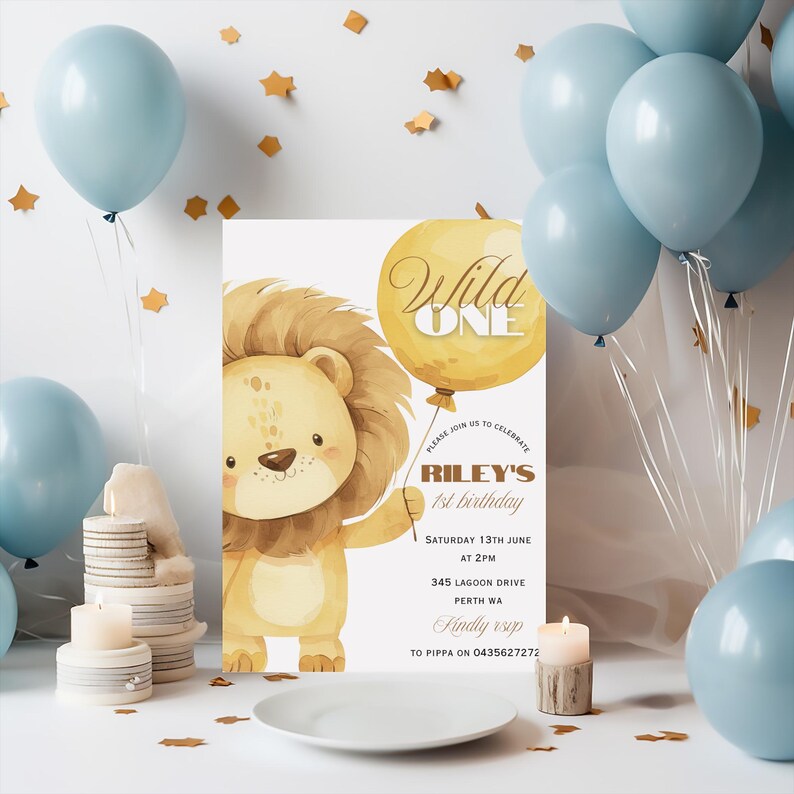 Lion Birthday Invitation, Boy's Lion Party Invite, Wild One Birthday ...