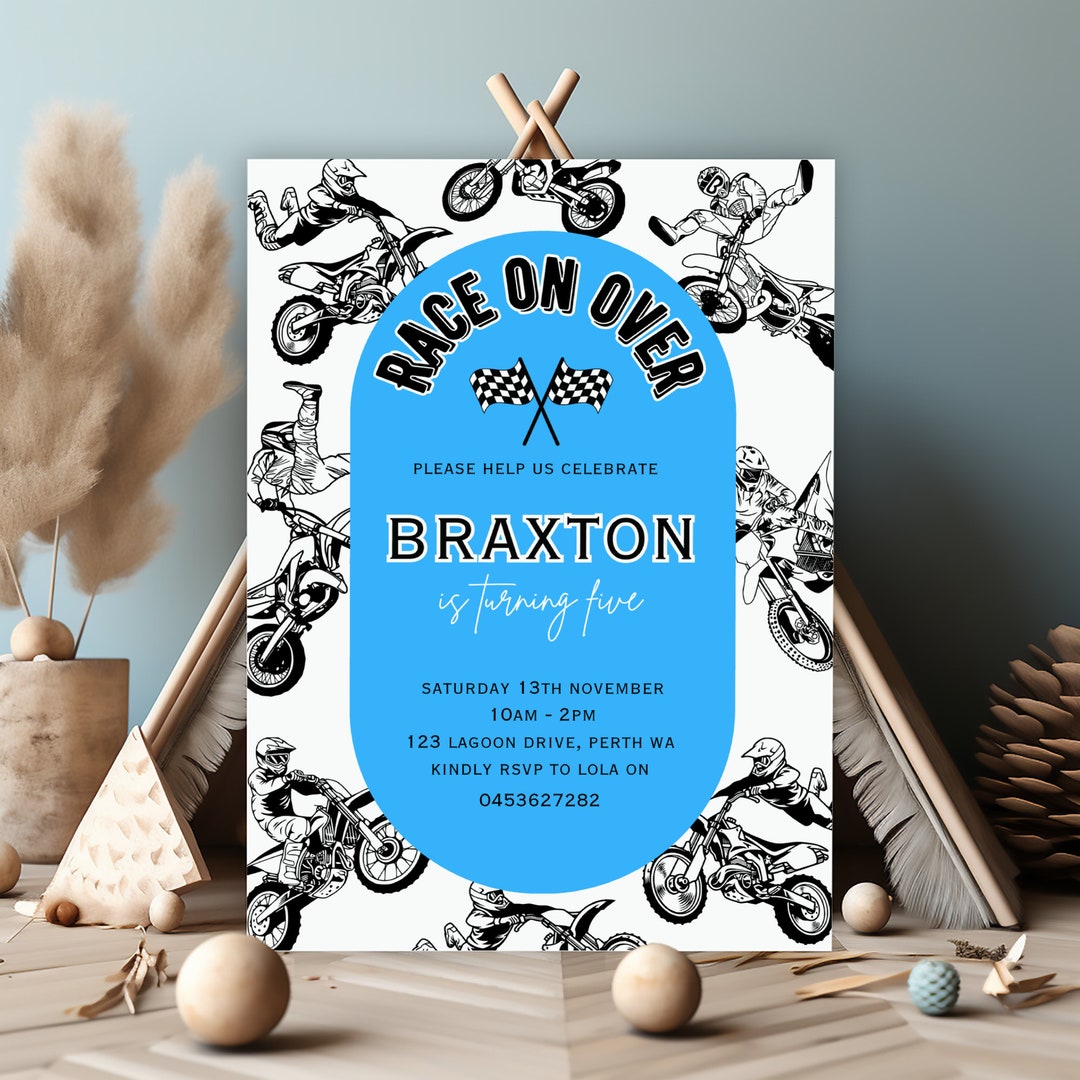 Dirt Bike Racing Birthday Invitation, Motorbike Racer Party Invite ...