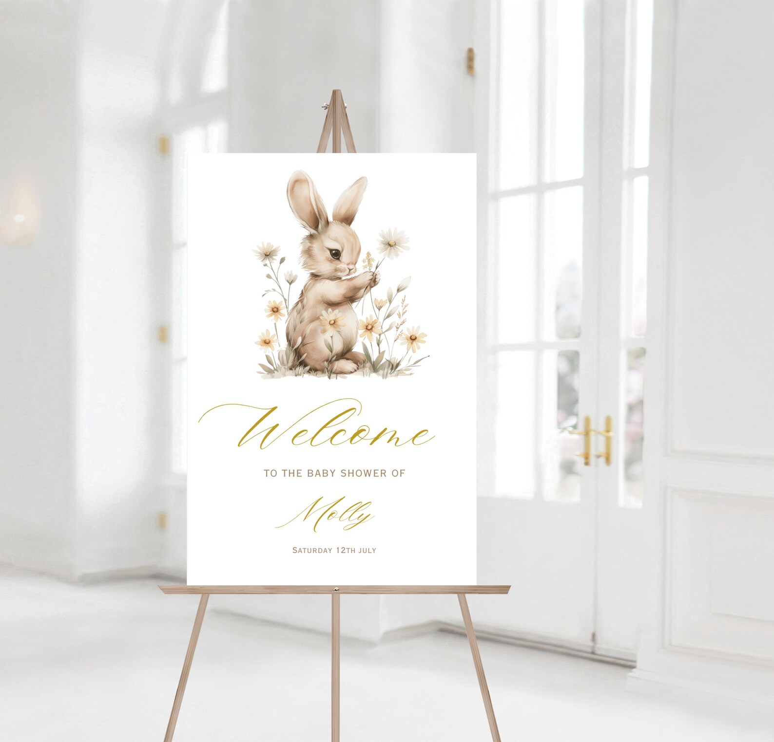 Bunny and Wildflower Baby Shower Welcome Board, Bunny Welcome Sign ...